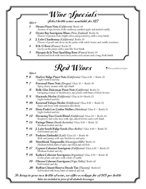 Menu & Specials | Tale of the Whale Restaurant