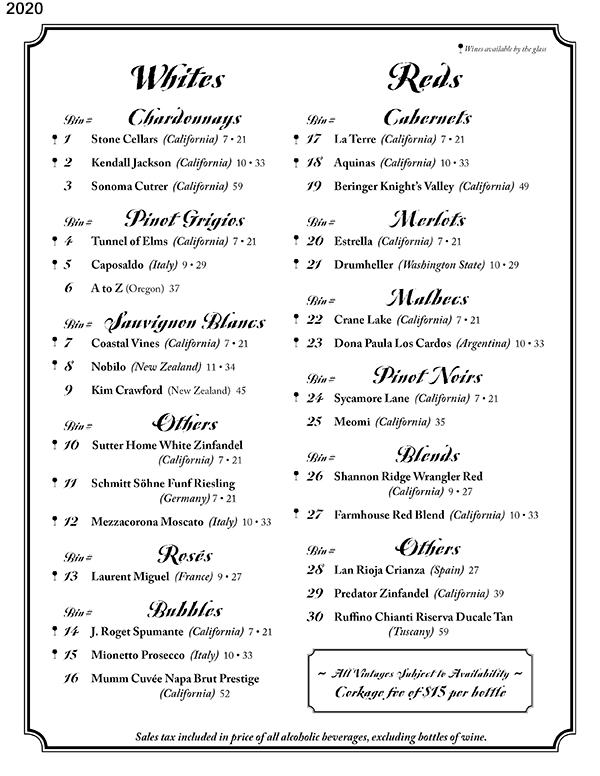 Menu & Specials | Tale of the Whale Restaurant