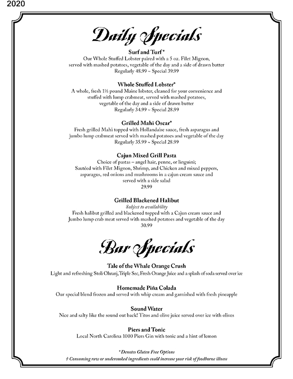 Menu & Specials | Tale of the Whale Restaurant