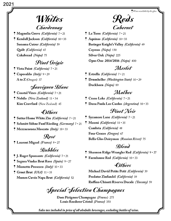 Menu & Specials | Tale of the Whale Restaurant